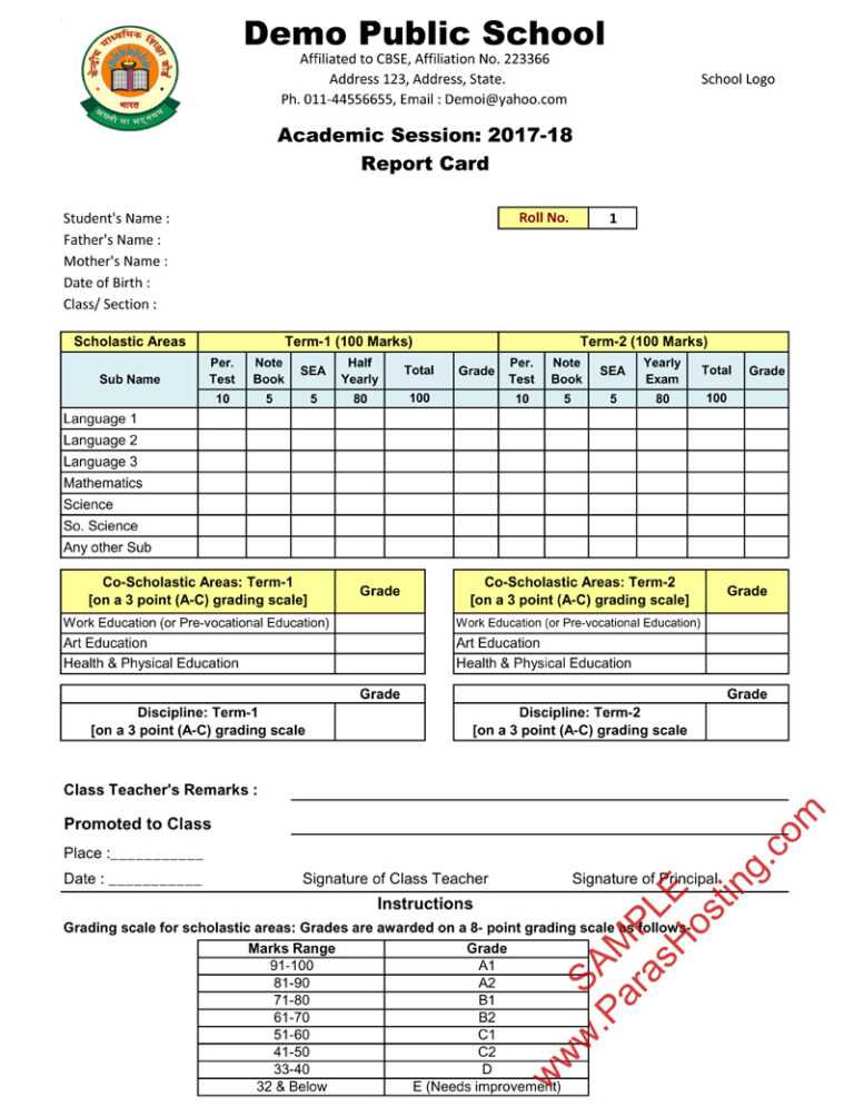 Cbse Report Card Format For Primary Classes I To V Intended For Result 