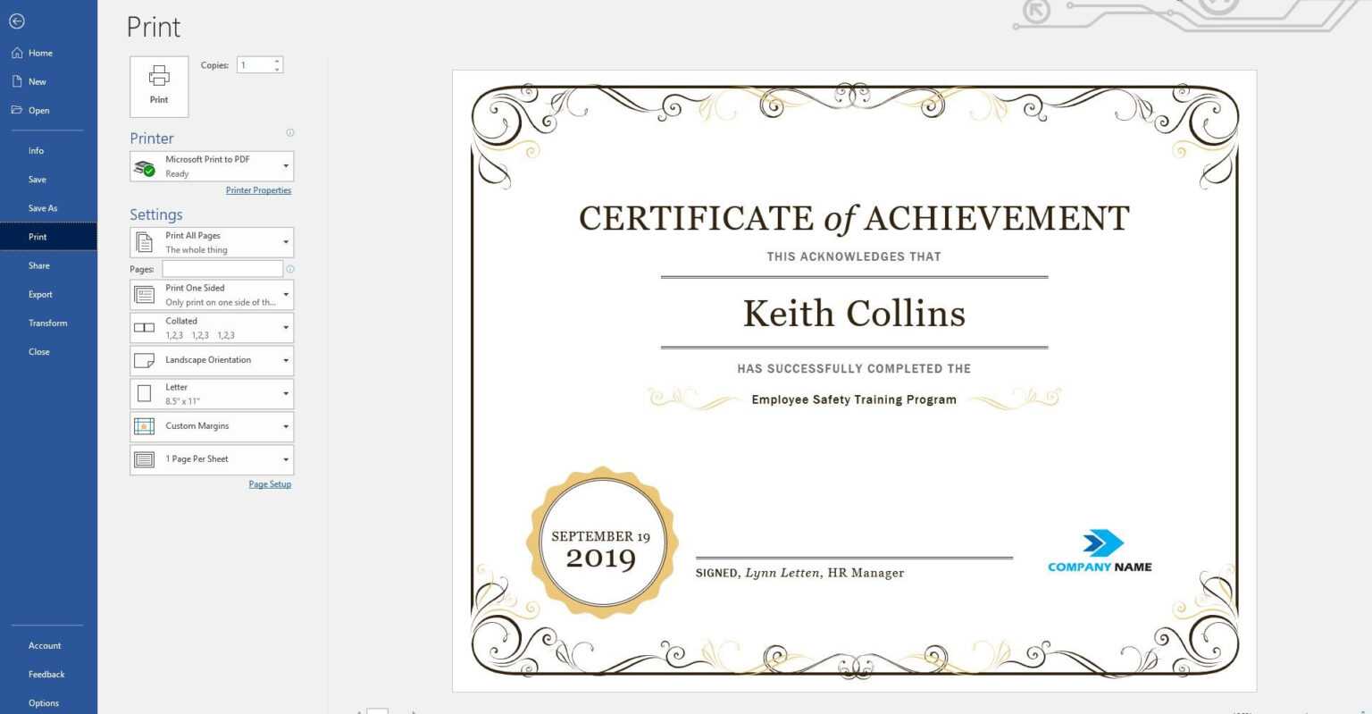 Create A Certificate Of Recognition In Microsoft Word For Template For 