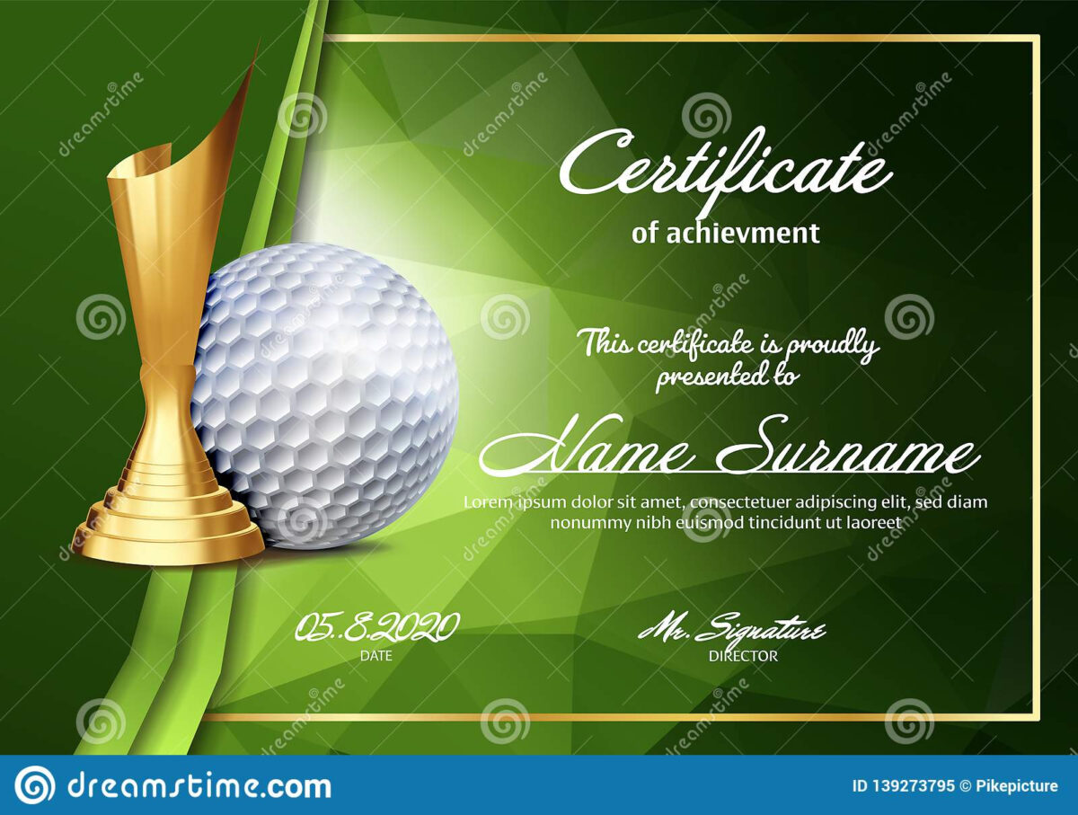 Golf Certificate Diploma With Golden Cup Vector Sport Pertaining To 
