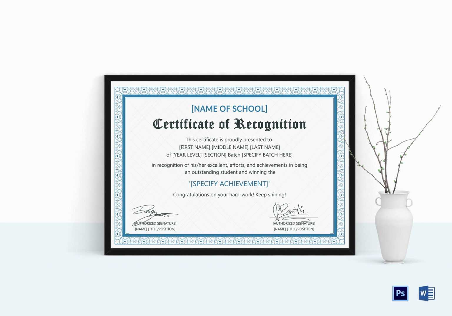 Outstanding Student Recognition Certificate Template In Sales 