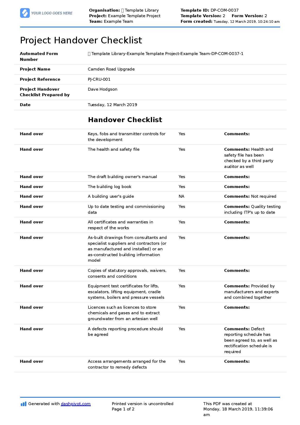 Site Handover Letter Handover Letter To Client Or For Construction