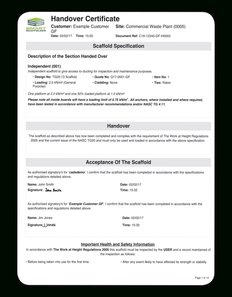 Handover Certificate Template Best Business Templates