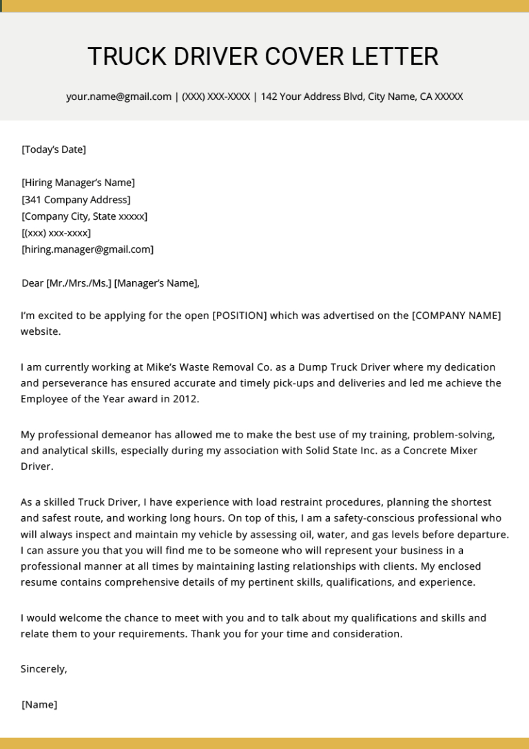 Truck Driver Cover Letter Example Writing Tips Resume Genius