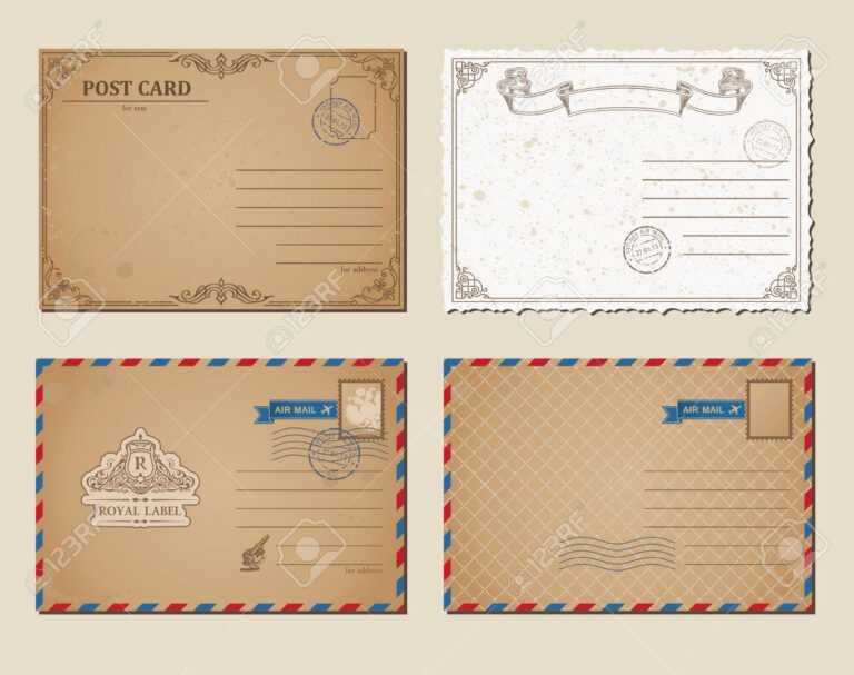 Vintage Postcards Postage Stamps Vector Illustration Post Cards 